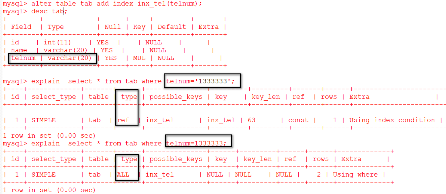 Mysql不走索引的情况（开发规范） Mysql学习笔记